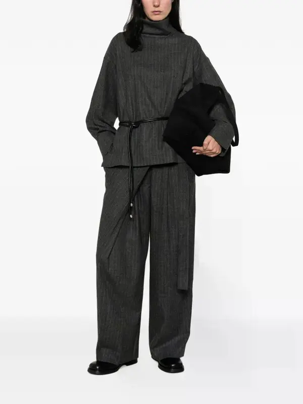 LA PISCINE Pinstripe-pattern Wrap-style Trousers - Grey