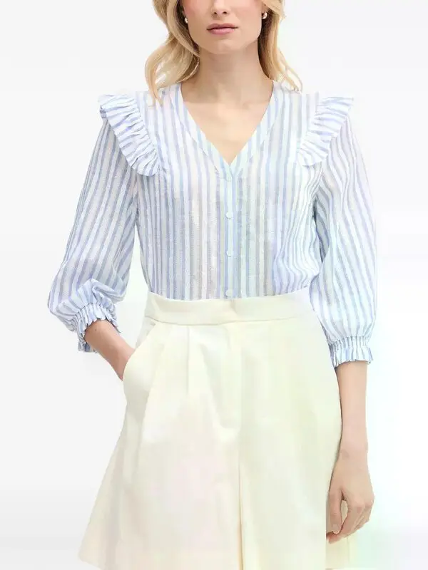 MOS MOSH Ruffle-trimmed Striped Shirt - White