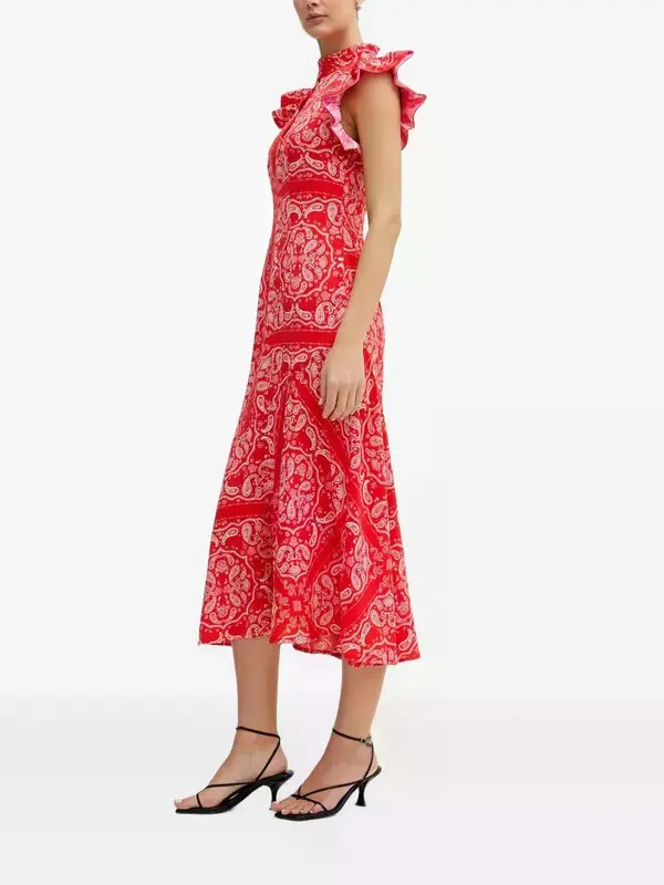 NEVER FULLY DRESSED Paisley Print Ruffled Midi Dress
