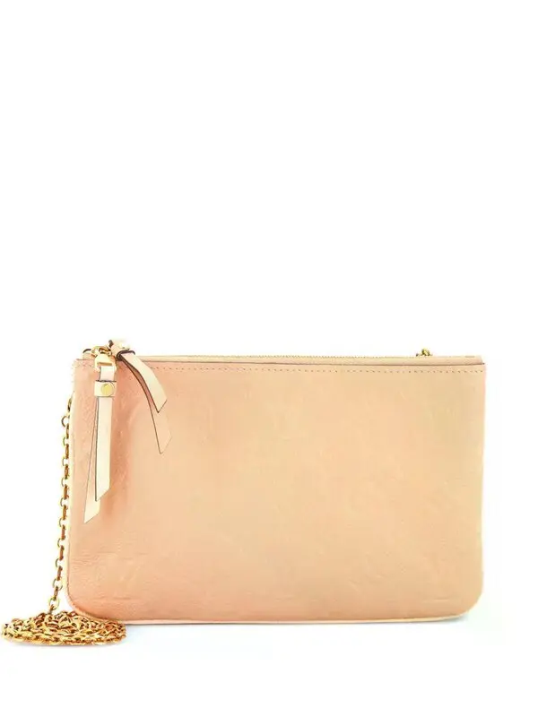 LOUIS VUITTON Double Zip Pochette Monogram Empreinte Leather Clutch Bag - Neutrals