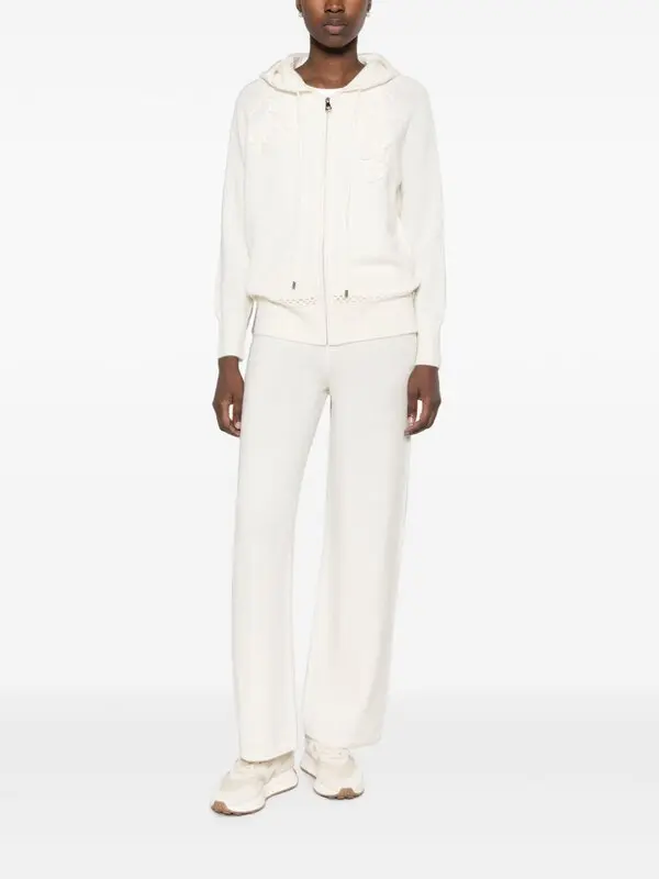Ermanno Scervino Wool And Cashmere Hoodie With Floral Embroidery - White
