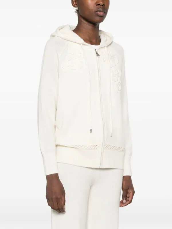 Ermanno Scervino Wool And Cashmere Hoodie With Floral Embroidery - White