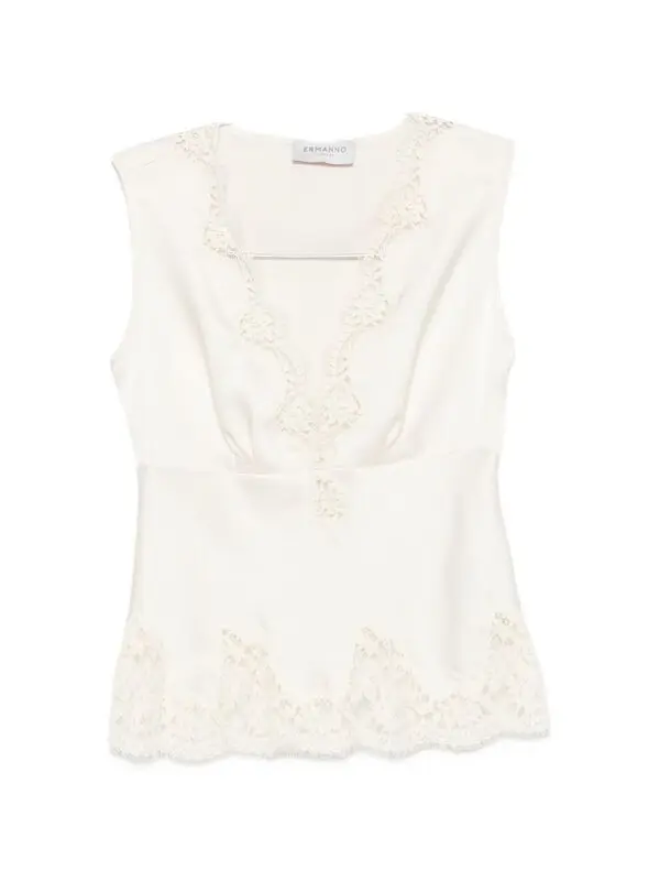 Ermanno Scervino Lace Trim V-neck Tank Top - White