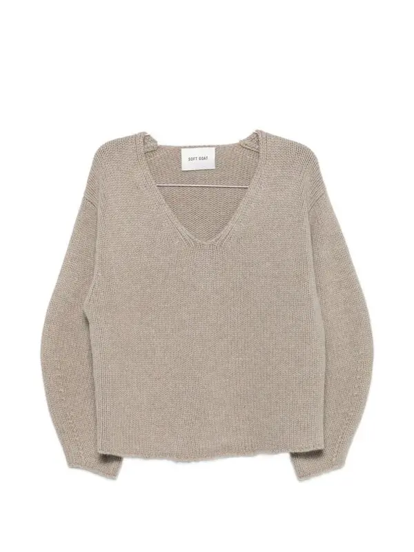 Soft Goat Cashmere V-necked Sweater - Beige