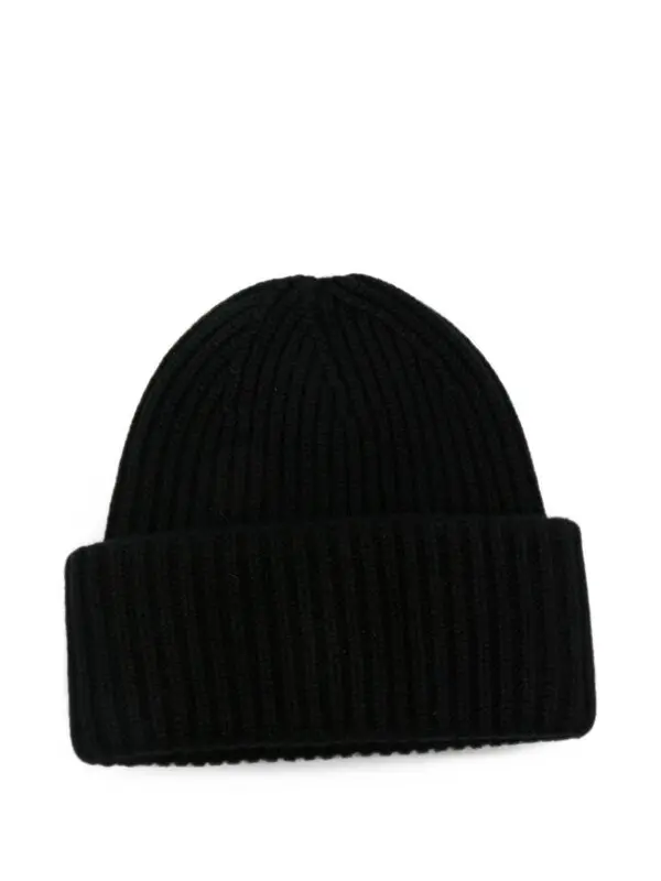 Soft Goat Ribbed Knit Wool Beanie - Black