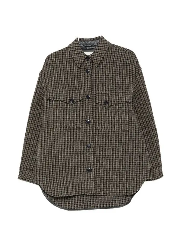 Closed Houndstooth Wool Shirt Jacket - Green