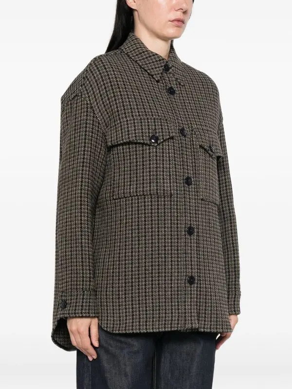 Closed Houndstooth Wool Shirt Jacket - Green