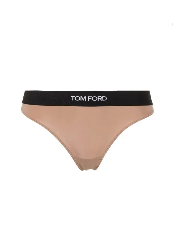 TOM FORD Signature Logo Elastic Thong - Nude