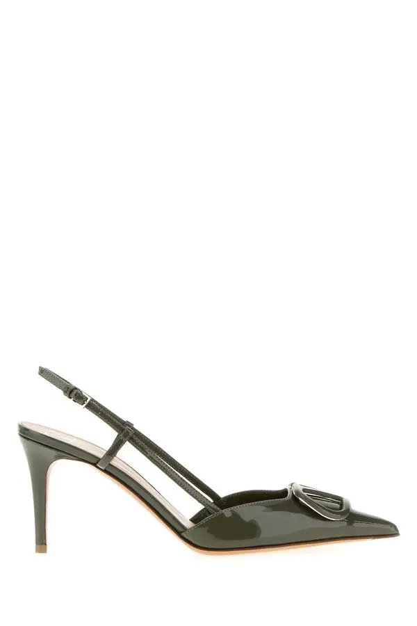 Valentino Garavani Leather Vlogo Slingback Pumps With 8 Cm Heel - Green