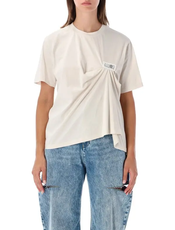 MAISON MARGIELA Asymmetric Ruched Cotton T-shirt - Beige