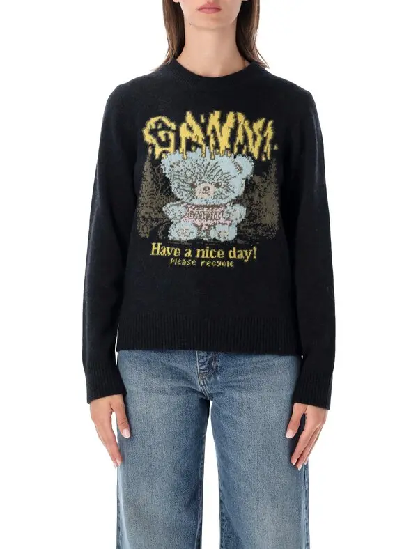 GANNI Graphic Intarsia Crewneck Sweater - Phantom Black