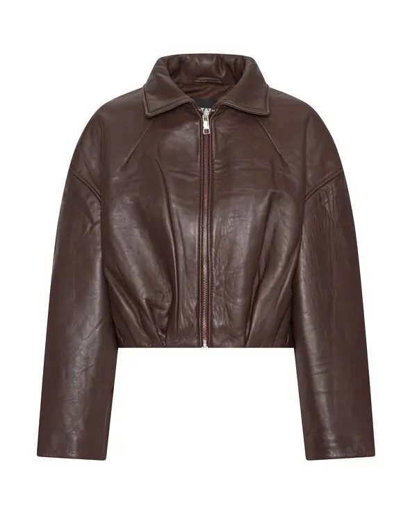 ROTATE BY BIRGER CHRISTENSEN Cropped Leather Zip Jacket