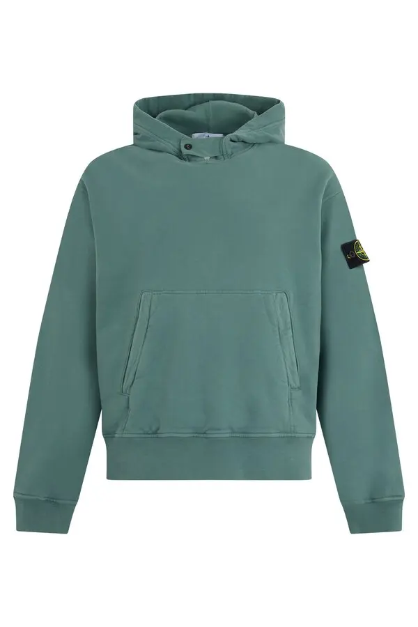 Stone Island Logo Patch Pullover Hoodie - Green
