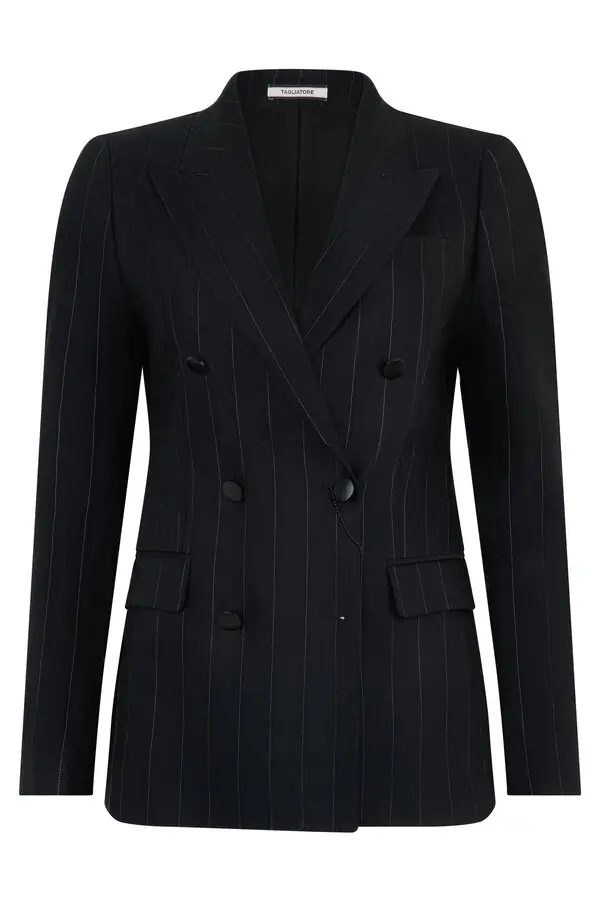 0205 TAGLIATORE Tagliatore Double-breasted Striped Linen-blend Blazer