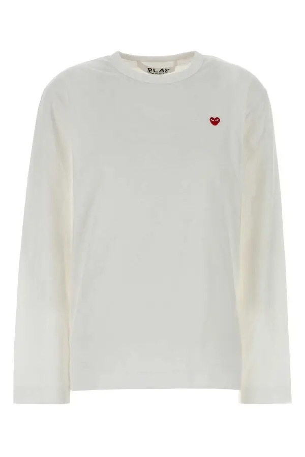 Play Comme Des Garcon Long Sleeve Cotton T-shirt With Heart Emblem - White
