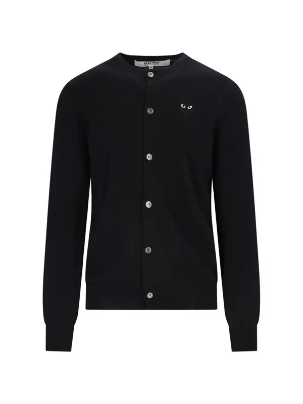 Play Comme Des Garcon Wool Cardigan With Graphic Detail - Black