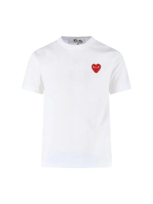 Play Comme Des Garcon 100% Cotton Crewneck T-shirt With Iconic Heart Graphic - White