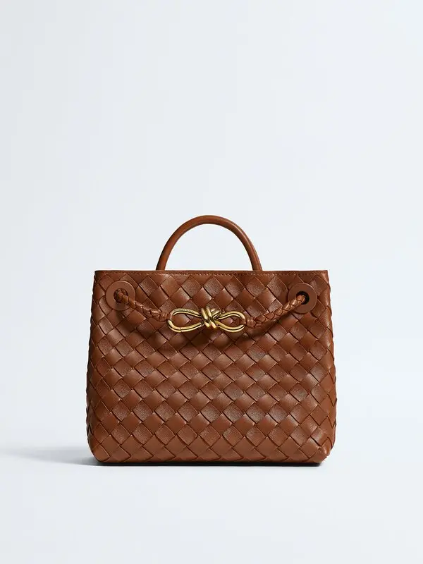 Bottega Veneta Mini Intrecciato Leather Handbag With Top Handle And Adjustable Crossbody Strap - Marrone
