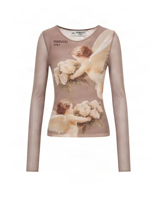 Fiorucci Sheer Graphic Long Sleeve Top - Brown