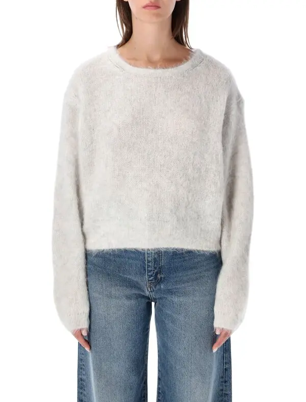 American Vintage Niby Mini Cropped Fluffy Knit Sweater For - Grigio