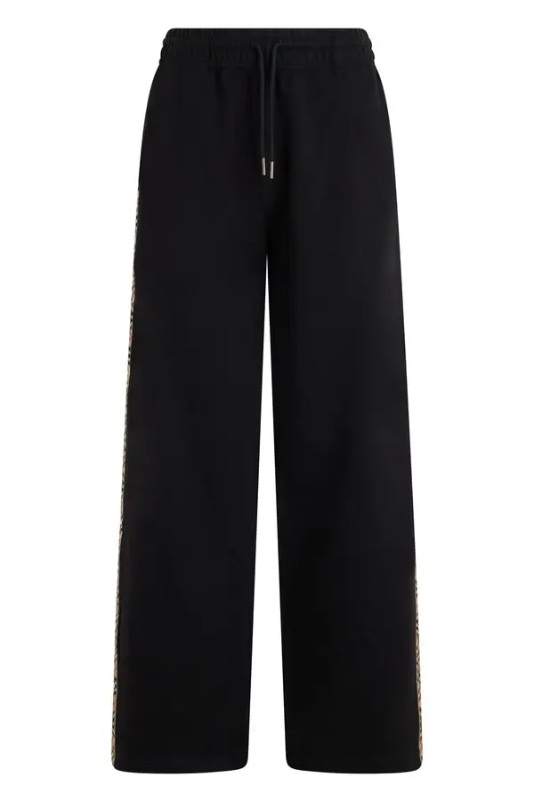Burberry High-waist Wide-leg Check-detail Cotton Trousers - Black