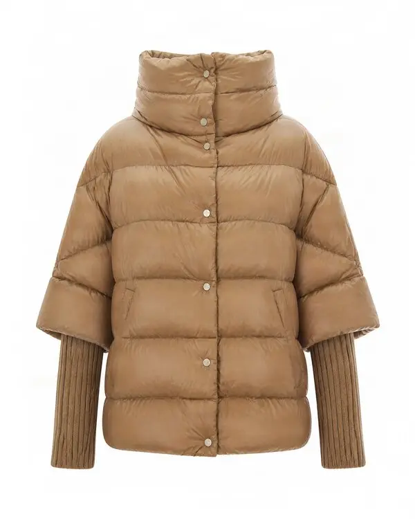 Herno Puffer Jacket With High Collar And Snap Closure - Cammello