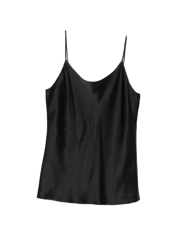 Max Mara Silk Satin Top With Slightly Rounded Neckline, Thin Straps & Straight Hem - Nero