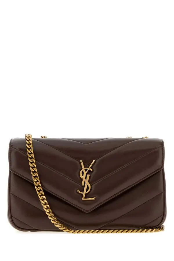 Saint Laurent Chocolate Leather Mini Loulou Shoulder Handbag With Antiqued Gold-tone Brass - Brown
