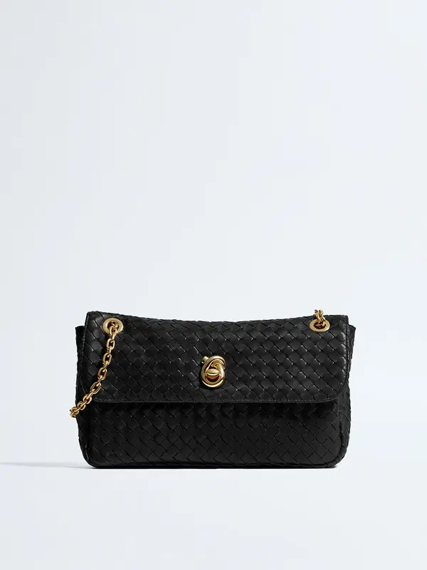 Bottega Veneta Mini Intrecciato Leather Handbag With Top Handle And Sliding Crossbody Strap - Nero
