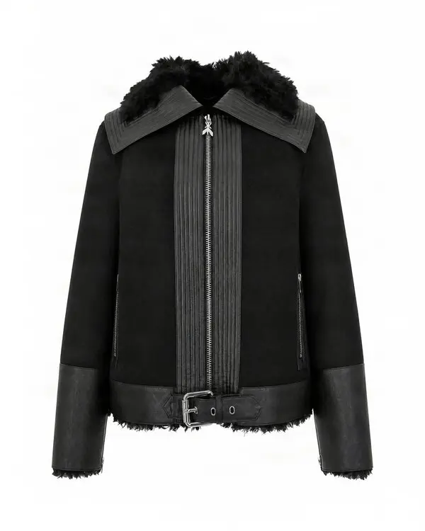 Patrizia Pepe Belted Shearling-trim Zip Jacket - Nero