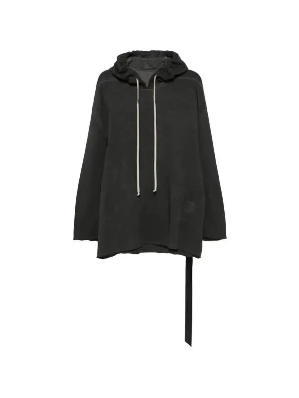 Rick Owens Distressed Drawstring Oversized Cotton Hoodie - Grigio