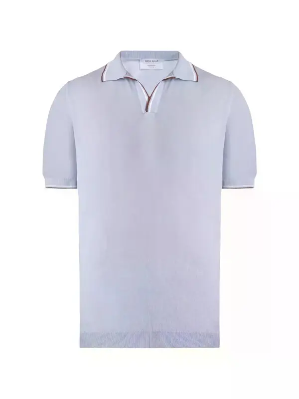 GRAN SASSO Tipped-trim Open-collar Polo Shirt - Blue