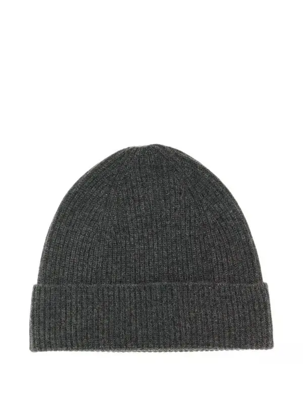 BALLANTYNE Ribbed Cashmere Beanie Hat - Grey