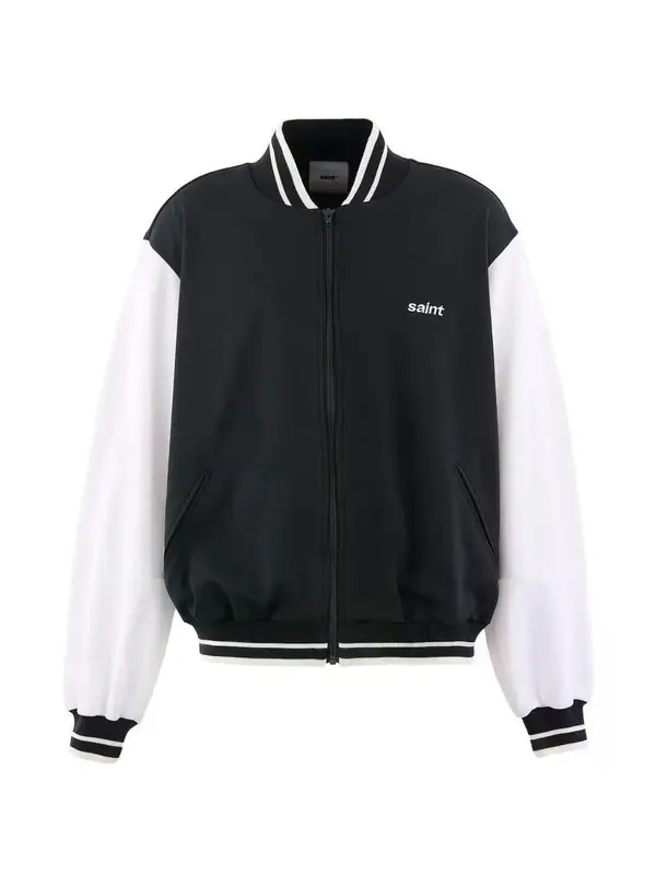 SAINT MXXXXXX Logo-print Striped-trim Jacket - Black