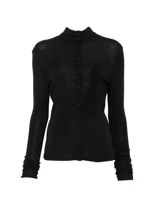 ALYSI Turtle-neck Button-up Sweatshirt - Black
