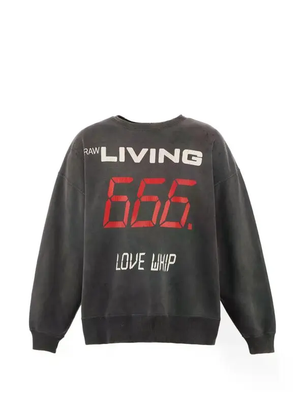 SAINT MXXXXXX Distressed Graphic-print Sweatshirt - Black