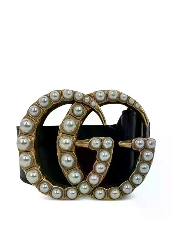 Gucci 2010s Gg Marmont Faux-pearl Belt - Black