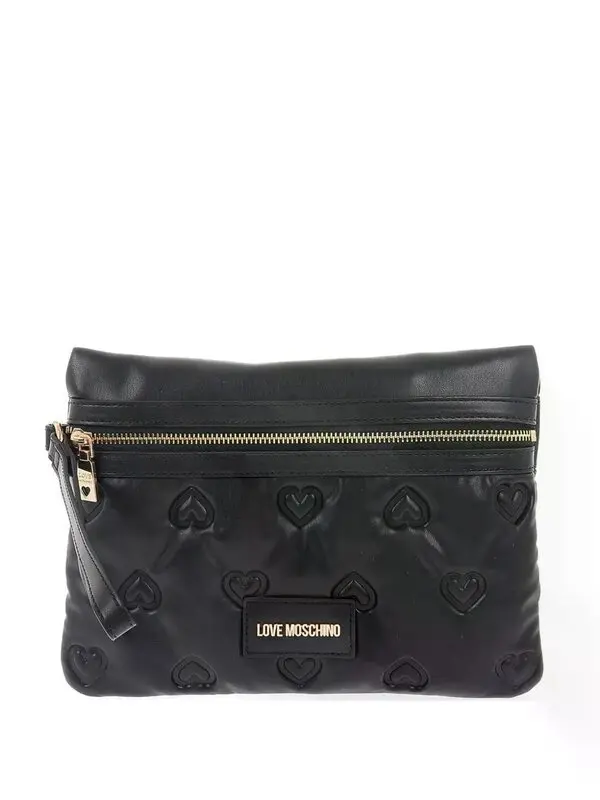 Moschino Heart-embossed Quilted Clutch Bag - Black