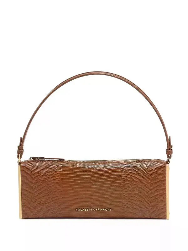 Elisabetta Franchi Lizard-effect Metal-trim Shoulder Bag - Brown