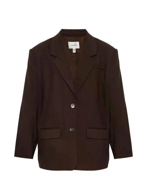 GESTUZ Single Breasted Notched Lapel Blazer - Brown