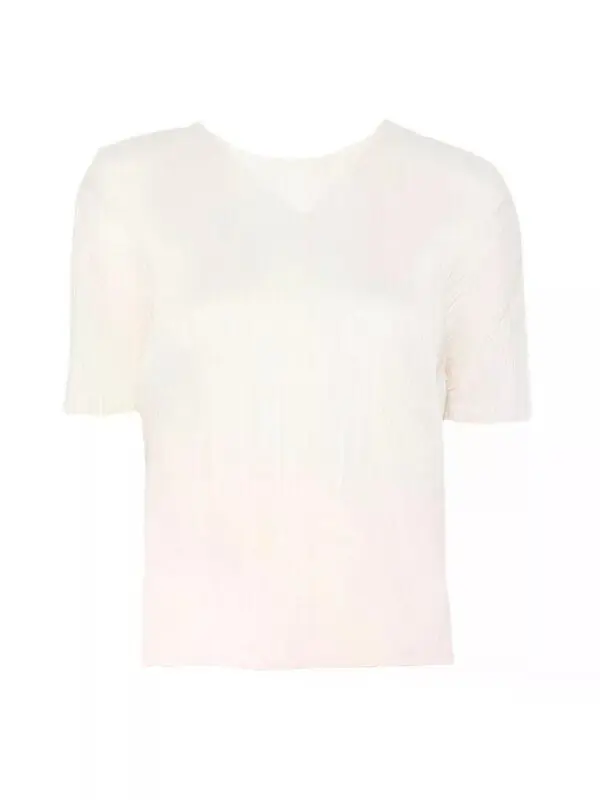 Issey Miyake White Pleated V-neck T-shirt - Neutrals