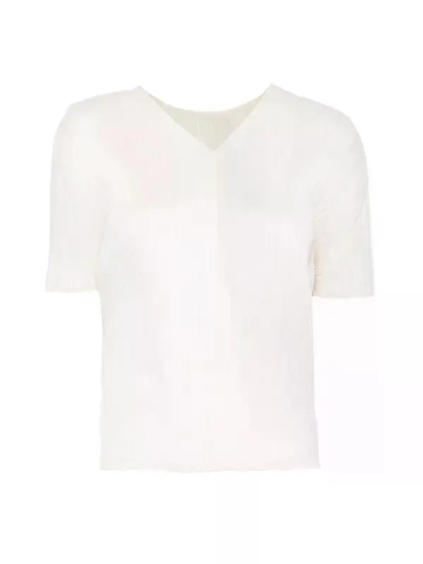 Issey Miyake White Pleated V-neck T-shirt - Neutrals