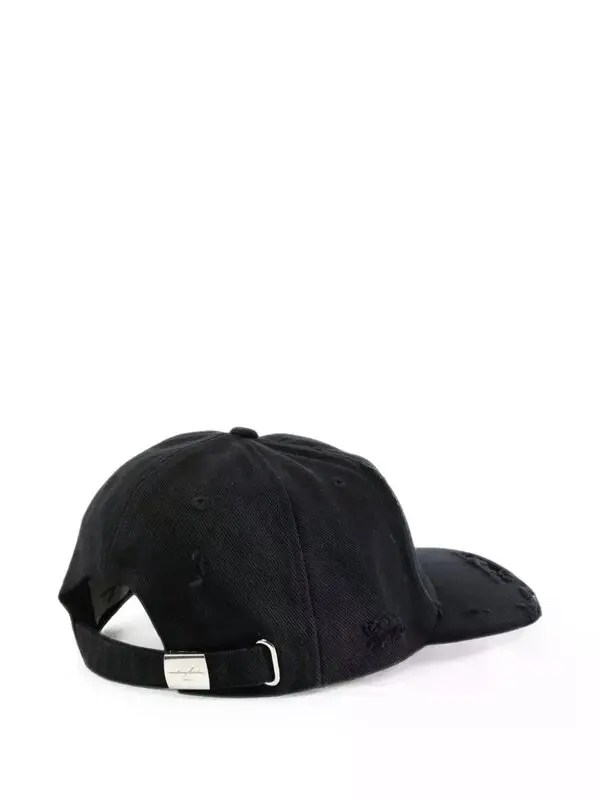 Matieres Fecales Distressed Embroidered Baseball Cap - Black