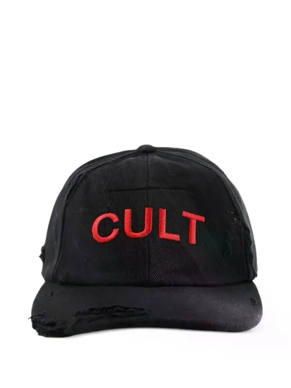 Matieres Fecales Distressed Embroidered Baseball Cap - Black