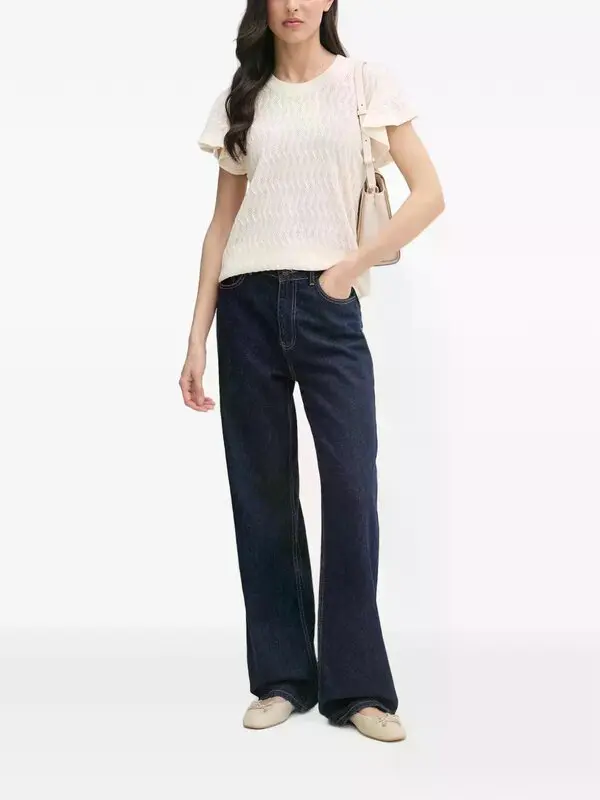 MOS MOSH Mmganna-pattern Pointelle-knit Ruffled Knitted Top - Neutrals