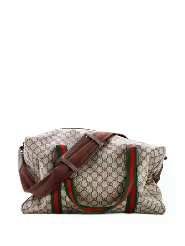 Gucci Web Convertible Duffle Bag Gg Coated Canvas Medium Travel Bag - Brown