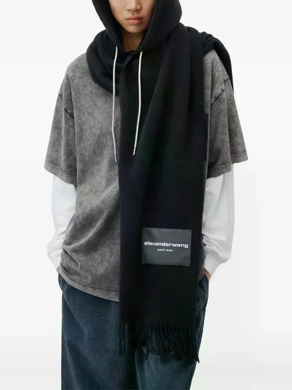 Alexander Wang Hoodie Scarf With Rhinestone Drawcord