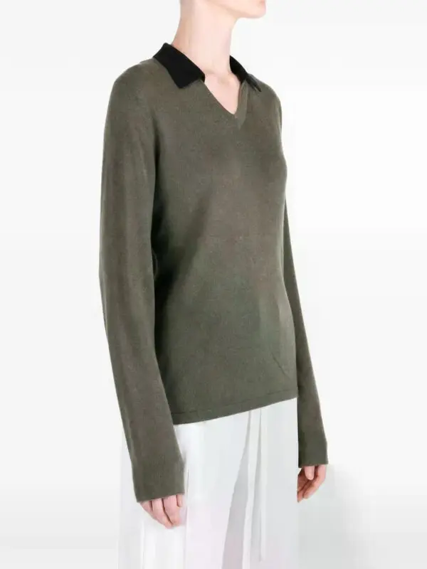 Frenckenberger Contrast-collar V-neck Sweater