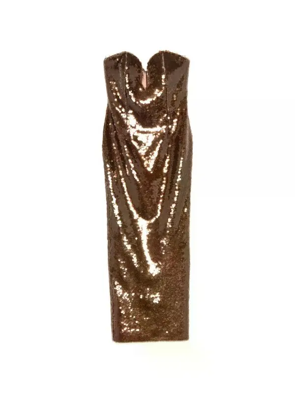 THE NEW ARRIVALS ILKYAZ OZEL Sequin-embellished Strapless Dress - Brown