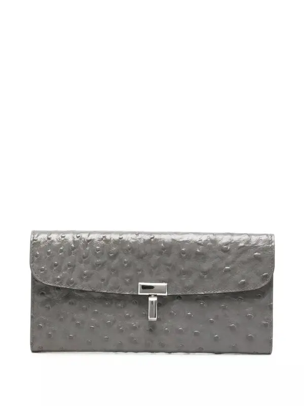 TOTEME T-lock Ostrich-texture Wallet - Grey